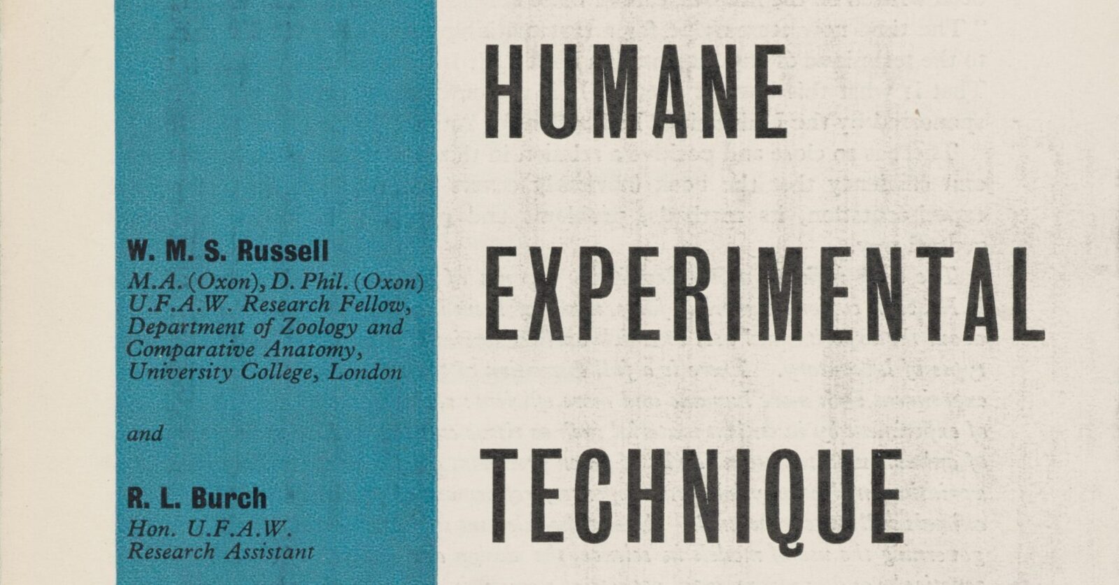 1959 - Publication de « The Principles of Humane Experimental Technique ...